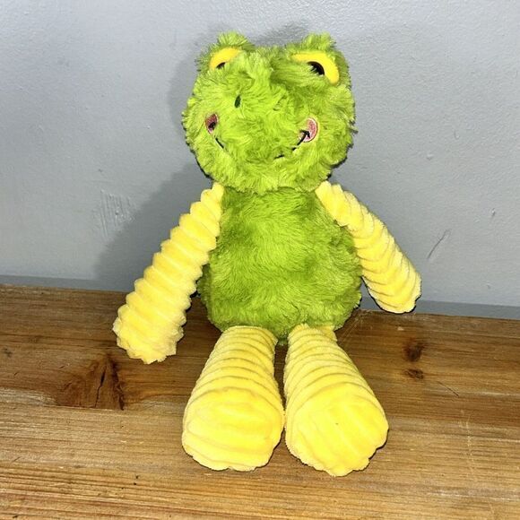 Toys | Happy Frog Plush Green Furry Smiling Yellow Ribbed Legs Stuffed ...